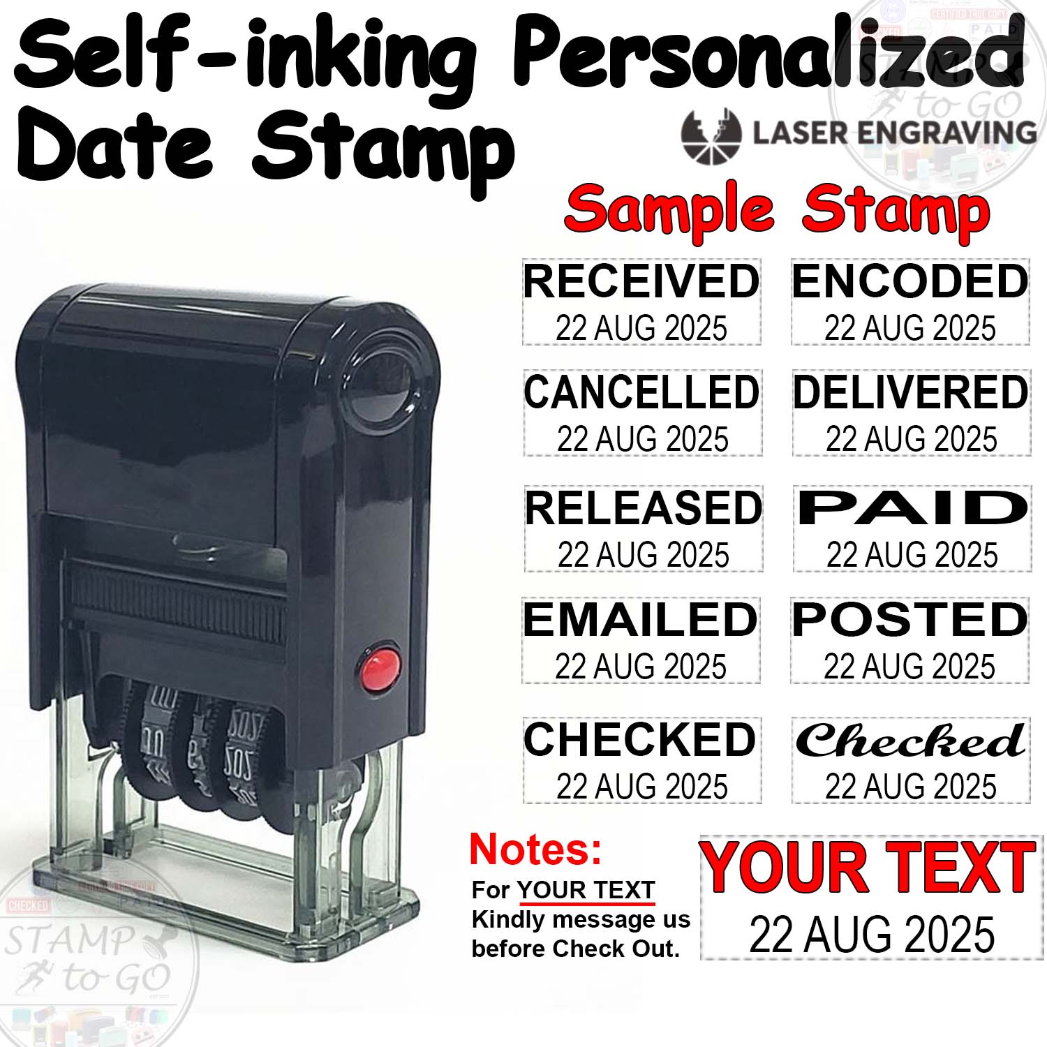 Personalized Date Stamp Self-inking with Custom Text in Laser Engraving ...