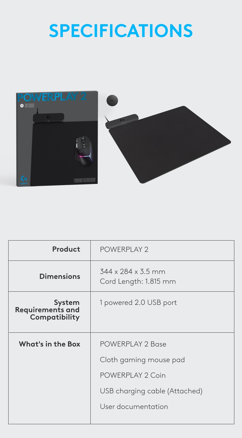 Logitech G Powerplay 2 Wireless Charging System Mouse Pad (947-000004 ...