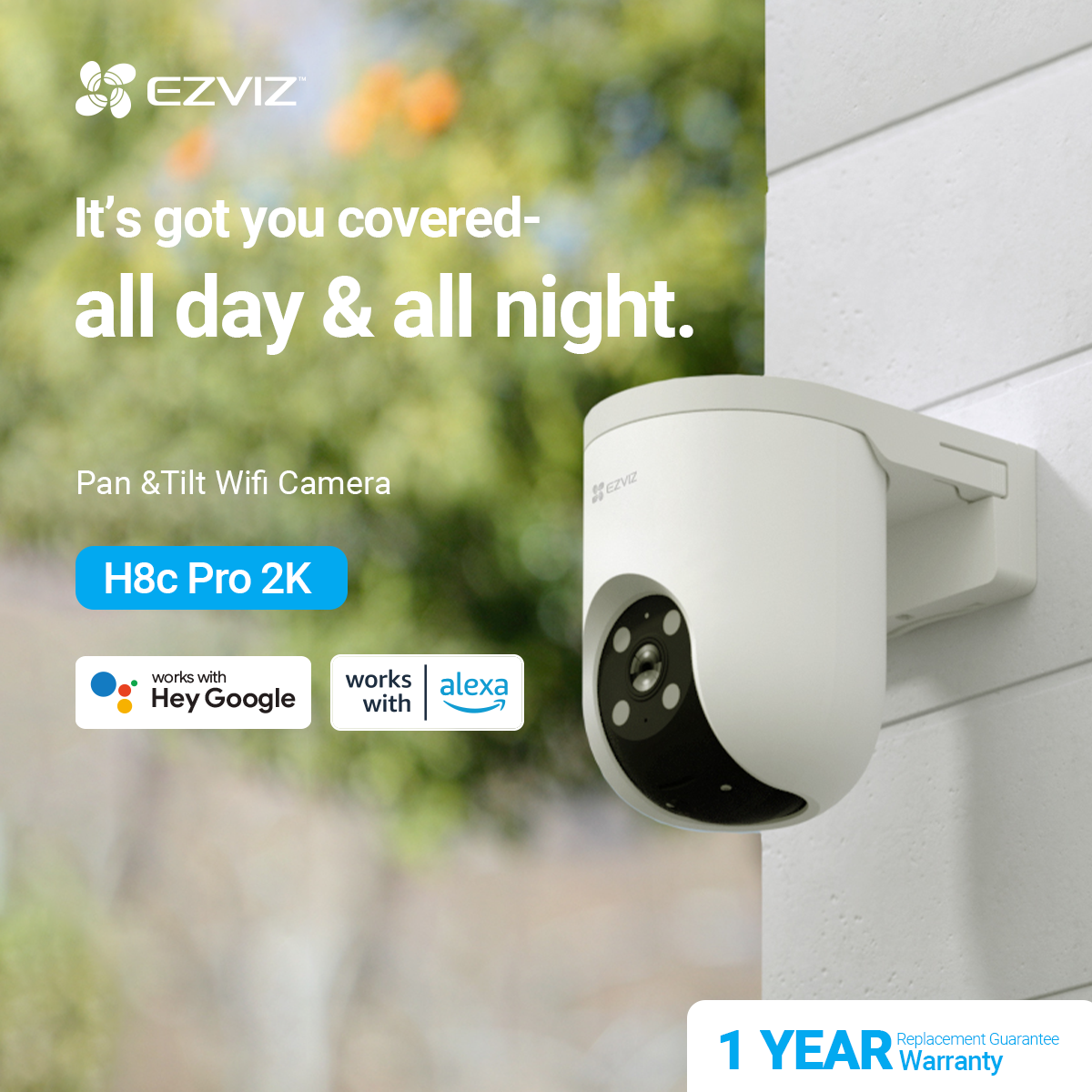 EZVIZ H8C Pro 2K/3MP Outdoor Security Wi-Fi Camera 360° Pan & Tilt CCTV IP Camera w/ Mic and ...