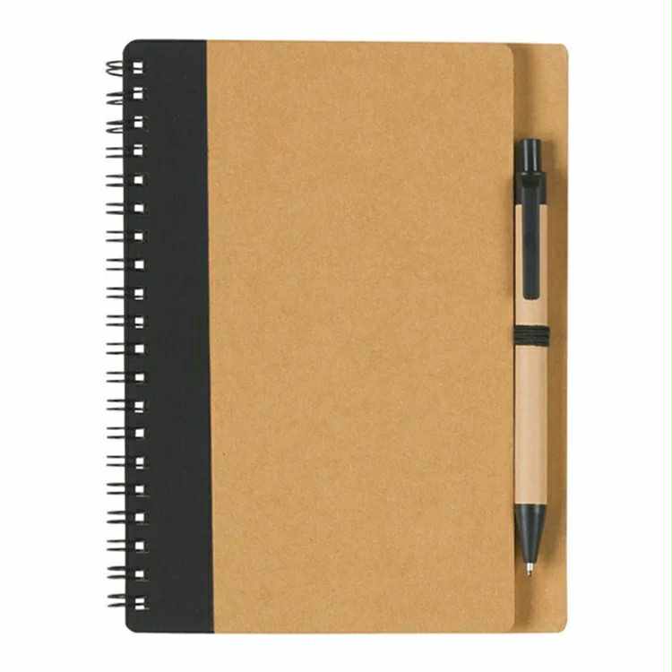 Custom Logo Spiral Notepad with Pen Eco Kraft Paper for Giveaways A5 A6 ...