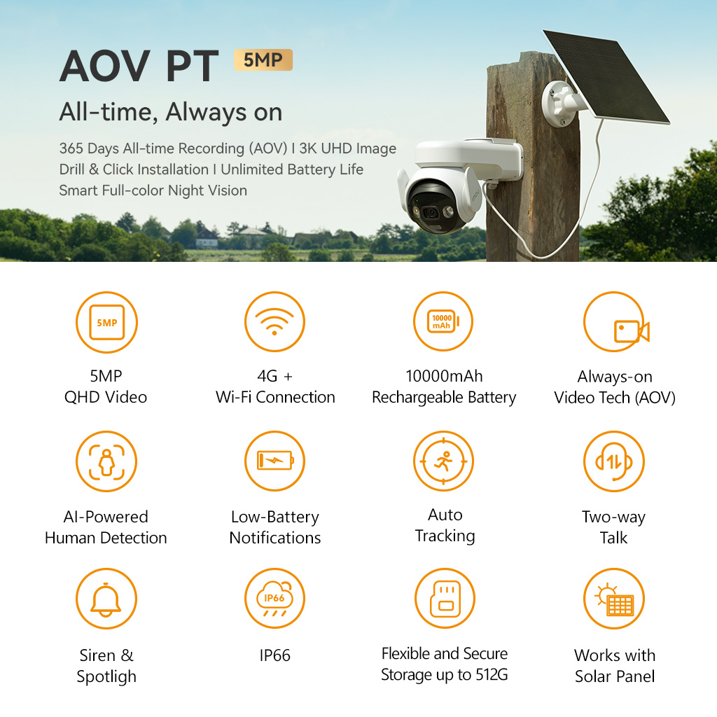 IMOU AOV PT 5MP 4G & WiFi Security CCTV Outdoor Camera Works with Solar ...
