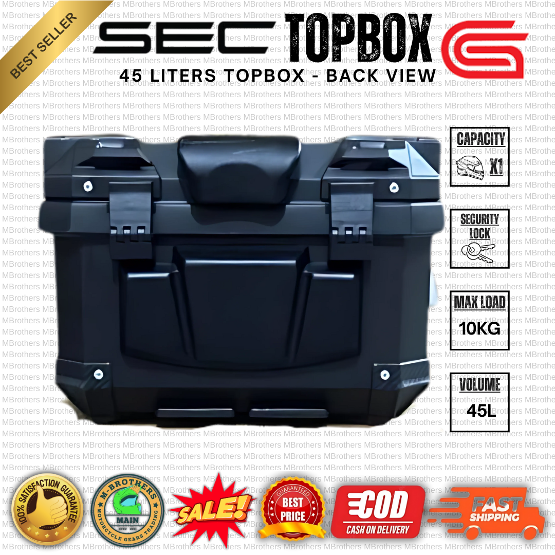 SEC Single Lock - 45 Liters Hard Plastic Topbox Free Backrest and ...