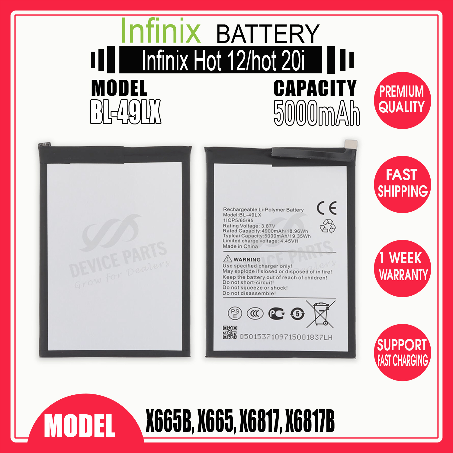BL-49LX BATTERY FOR INFINIX HOT 12/20I BATTERY MODEL BL-49LX 5000MAH ...