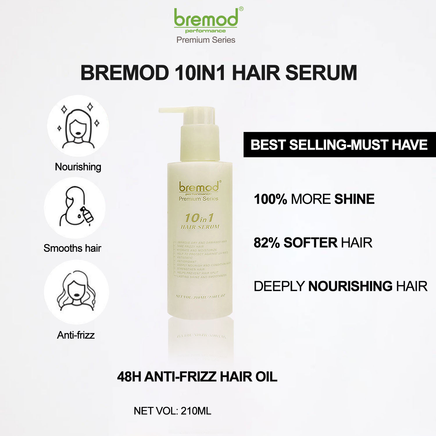 Bremod 10 IN 1 Hair Serum Treatment Silky Smooth Damage Dry Frizzy Oil ...