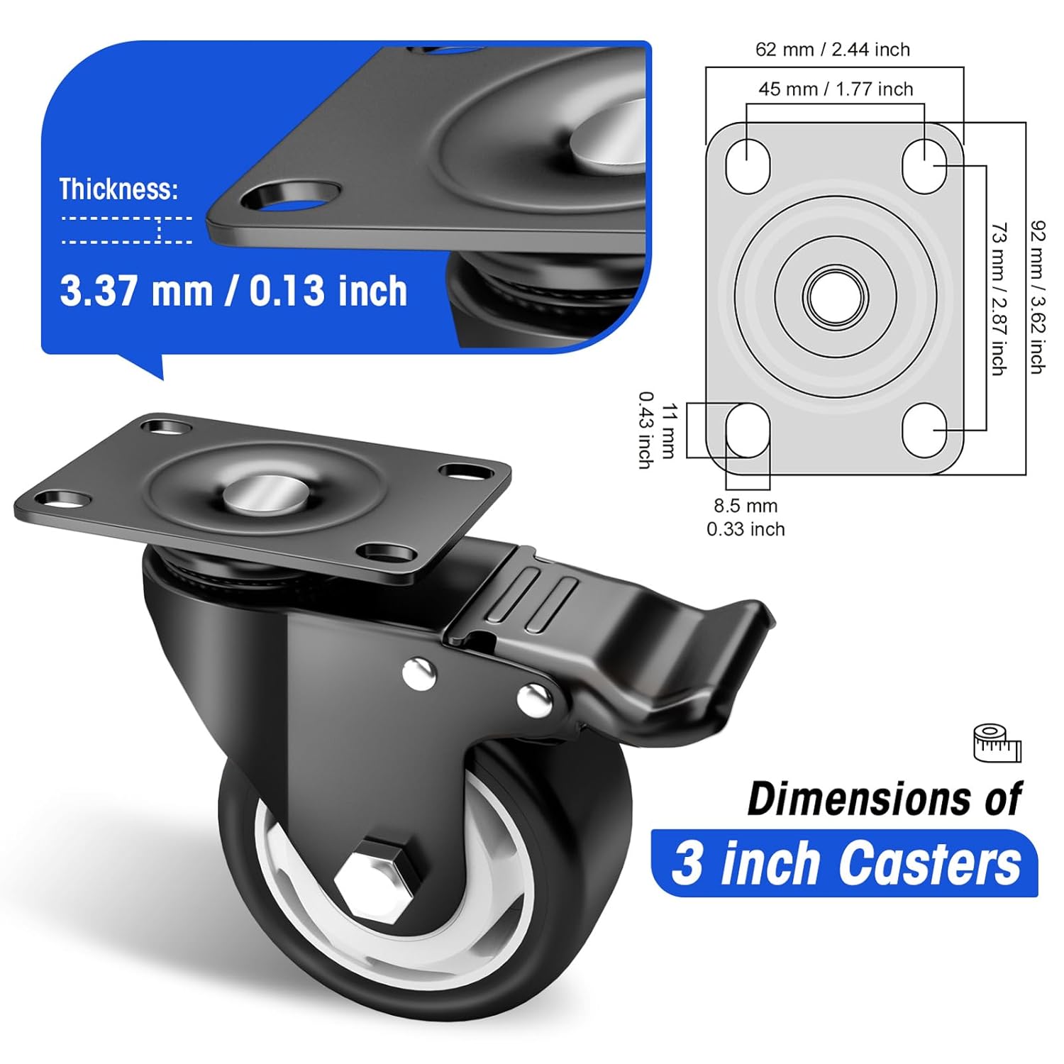 4pcs Gold Diamond Caster Wheels Heavy-Duty Caster Set (Black Fixed & W ...