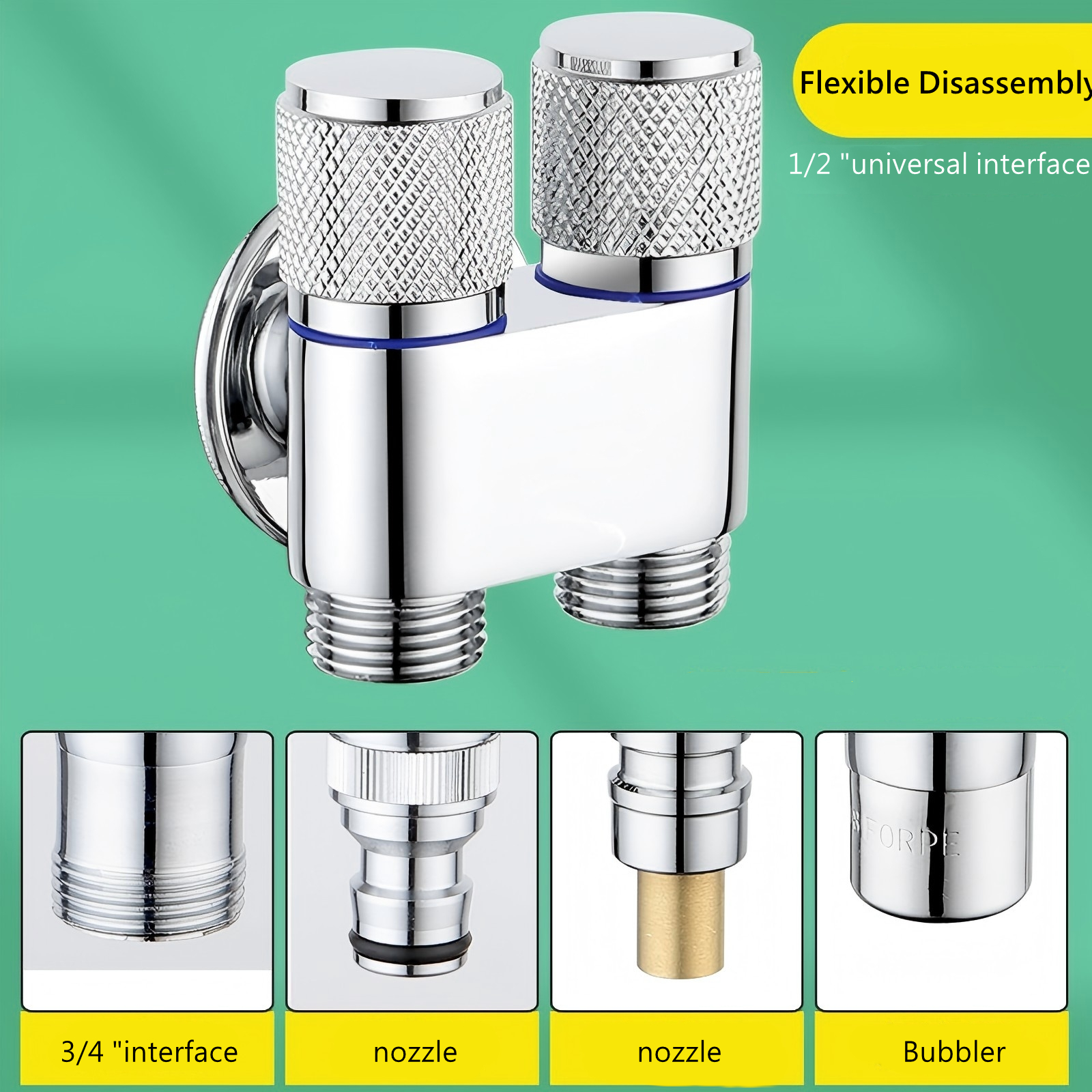 Stainless Steel Silvery Double Angle Valve 2 Way Angle Valve 1/2 x 1/2 ...