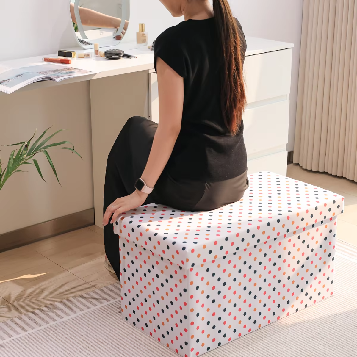 HStex 60CM Durable Folding Ottoman Storage Box Foldable Velvet Sofa ...