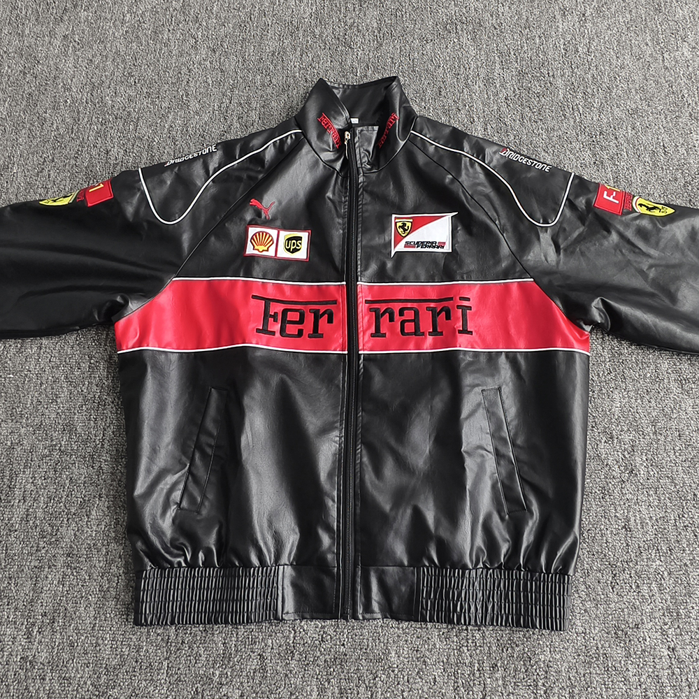 PANDA Leather Jacket For Men F1 Ferrari Riding Jackets Black ...