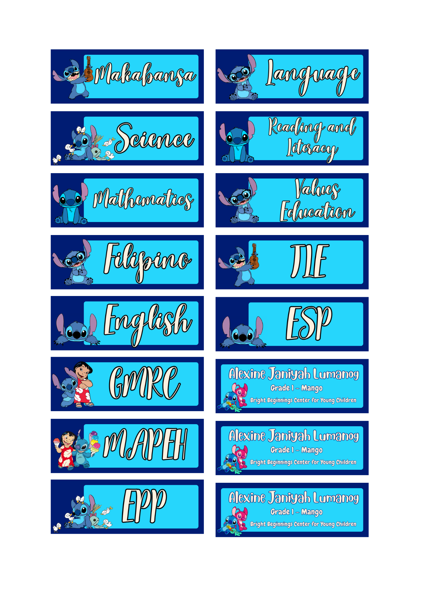 STITCH NOTEBOOK LABEL STICKER 16 PIECES PER SHEET UPDATED SUBJECTS FOR ...