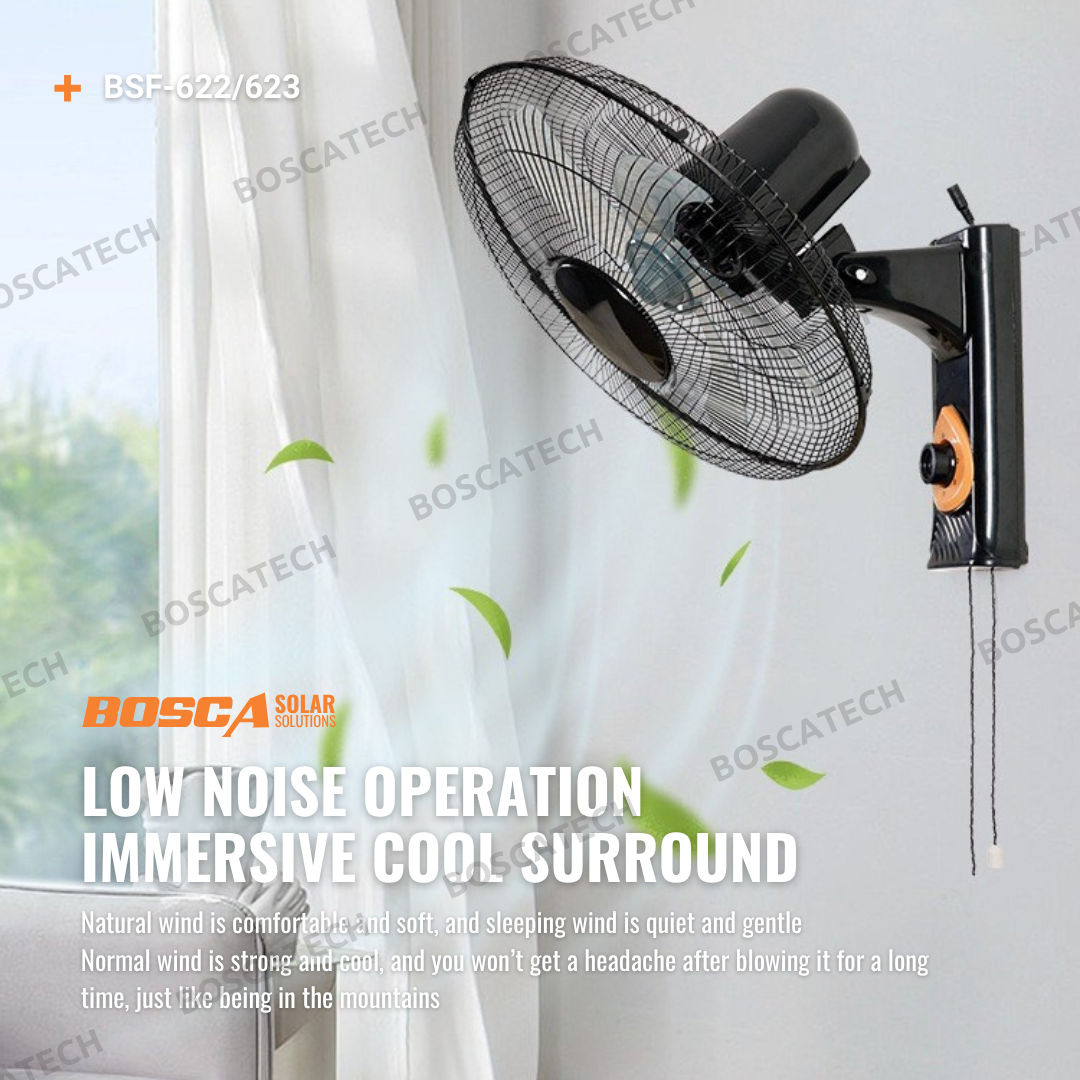 BOSCA 16 inches Wall-Mounted Solar Fan 25W Rechargeable Solar 9V Fan 5 ...