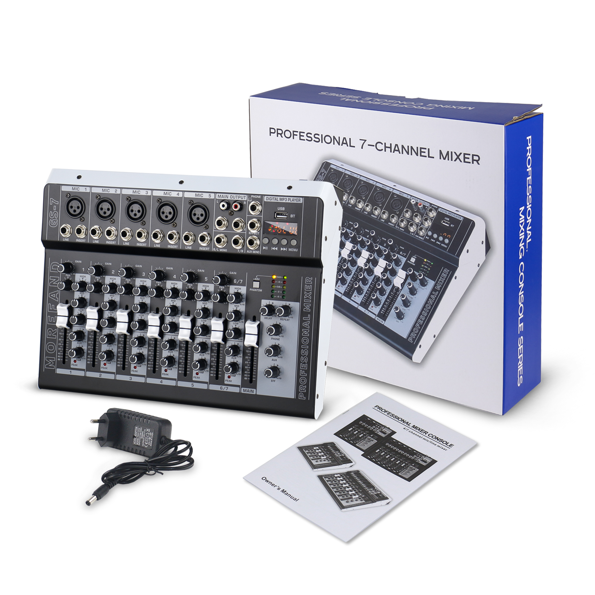 GS7 / GS4 Professional 4/7 channel mixer, EQ built-in, 16DSP, 48 volt ...
