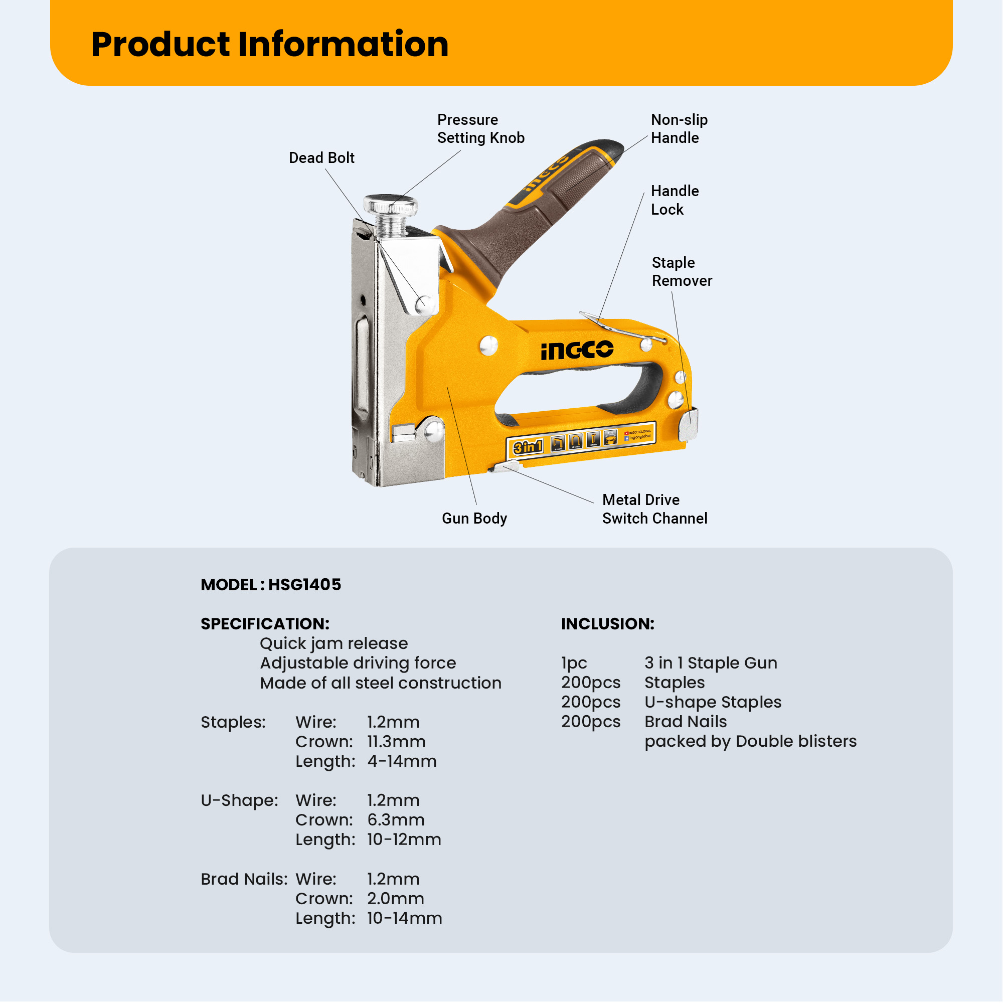 Ingco 3 in 1 Staple Gun Tacker for Furniture HSG1405 IHT | Shopee ...
