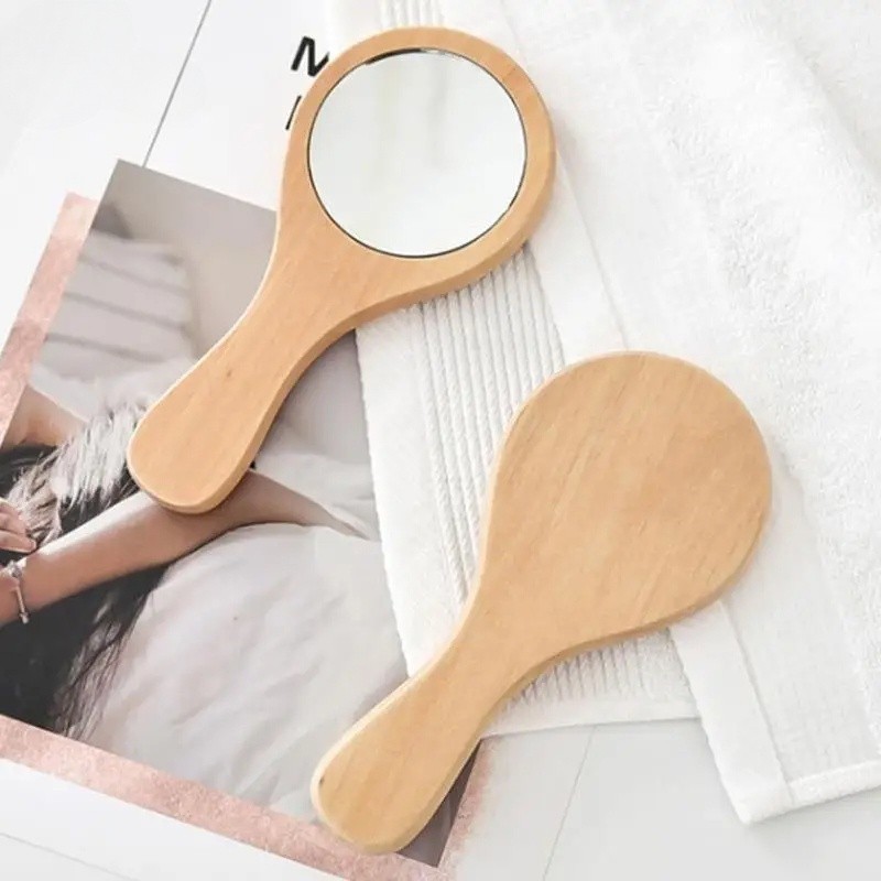 Vintage Portable Wooden Hand Mirror Make Up Mirrors with Handle HD ...