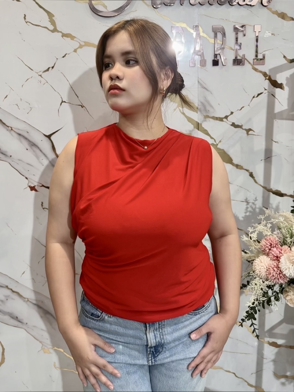 HIMATION APPAREL Asymmetrical Draped Sleeveless tank Top stretchable ...