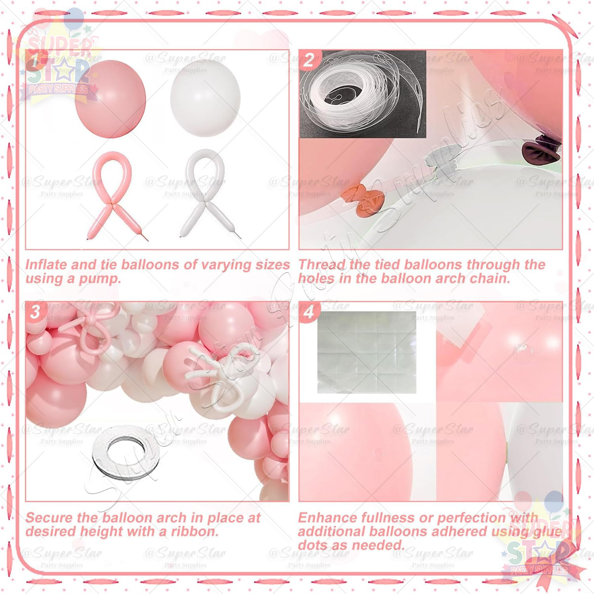 Princess Pink Bow Balloon Arch Kit Pink White Balloons Party ...