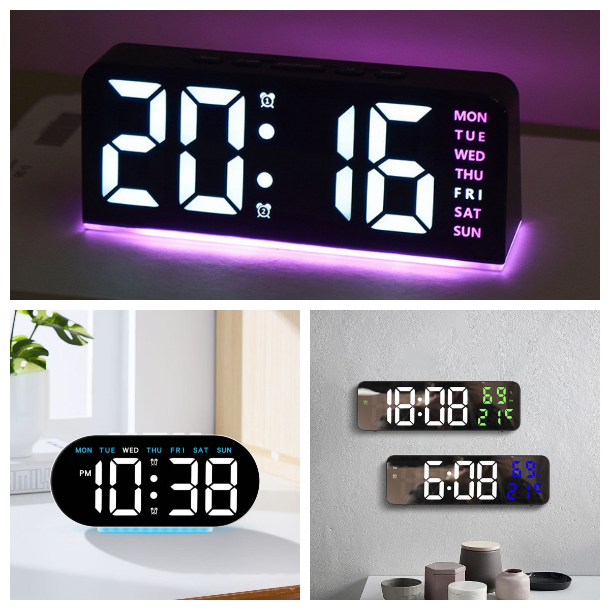 Digital Wall Clocks LED Alarm Clock Large Display Table Clock Wall ...