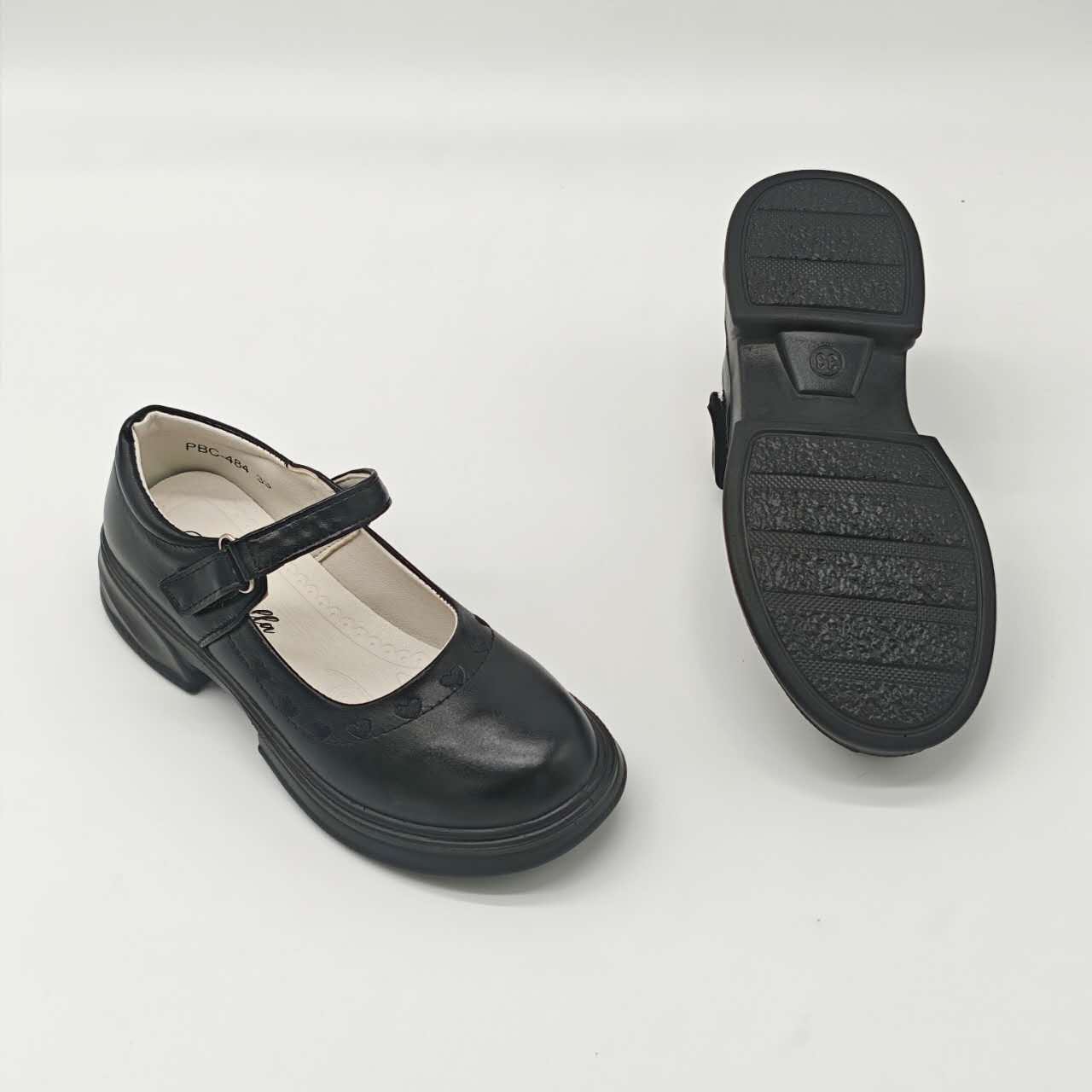 PERELLA Stiching Hearts Leather Black Shoes For Girls School Formal ...