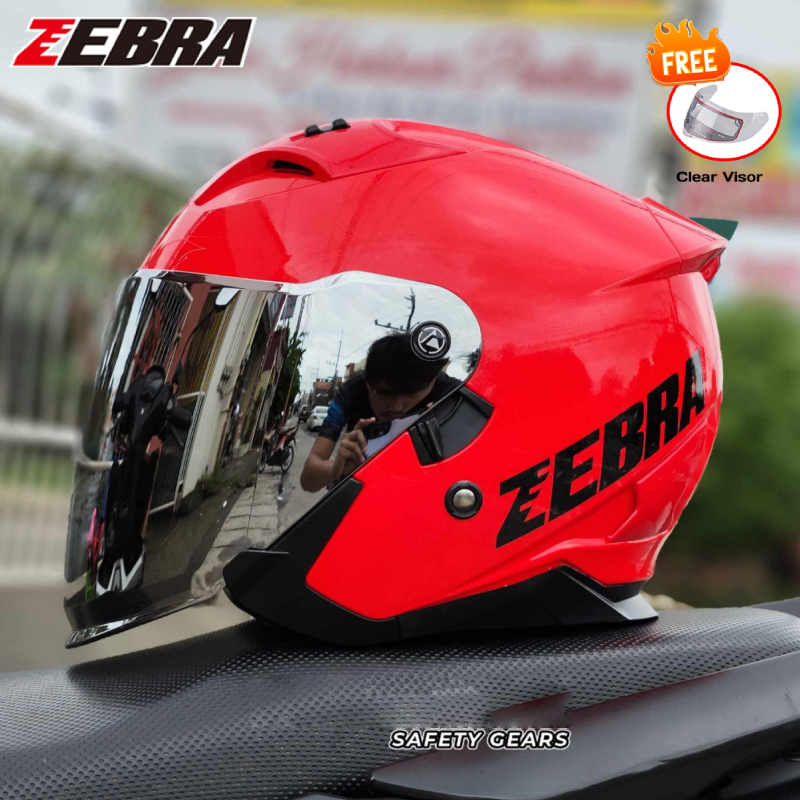 Zebra Ym-902 Plain Half Face Helmet For Motorcycle Dual Visor With Icc ...