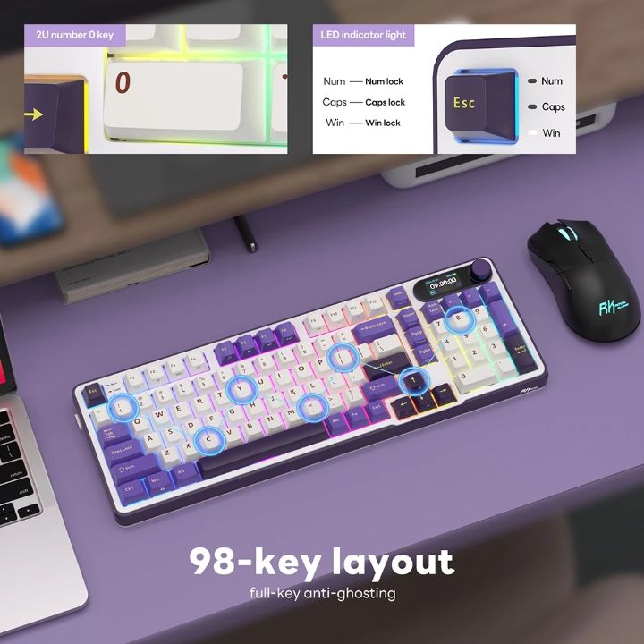 RK Royal Kludge RK S98 98 Key Tri-Mode RGB Wired Bluetooth 2.4G Wireless 3 Modes With TFT Screen ...