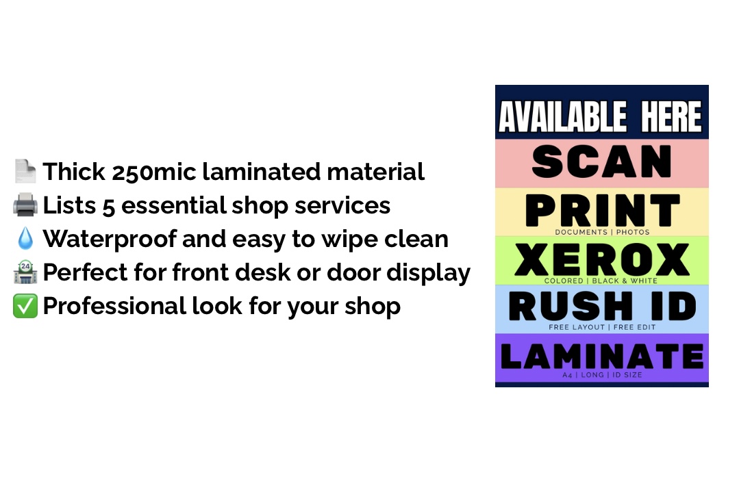 250mic Laminated Signage – Print | Xerox | Scan | Rush ID | Laminate ...