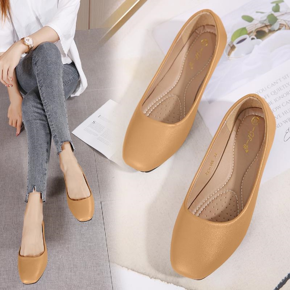 Doll Shoes for women Plain Leather New Glossy Design Flat Shoes office ...