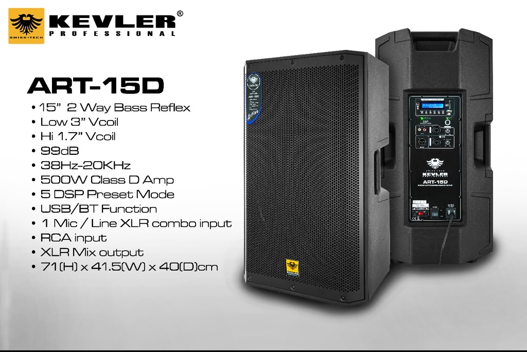 Kevler 1PC ART-15D 15” 2way Full Range Active Speaker Class D 500watts Amp with USB/BT function ...