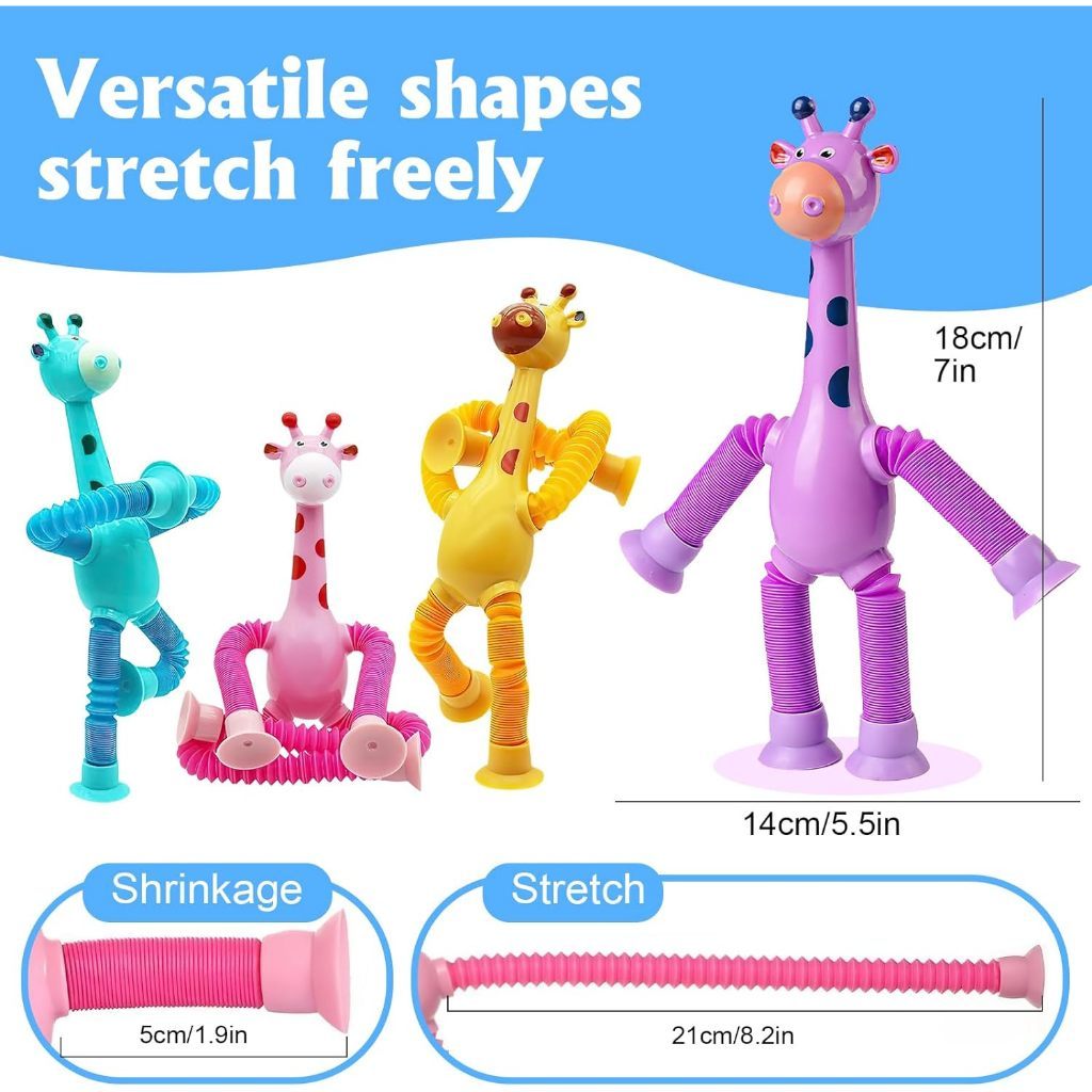 YukToy Children Telescopic Suction Cup Giraffe Toys With Lights Stress ...
