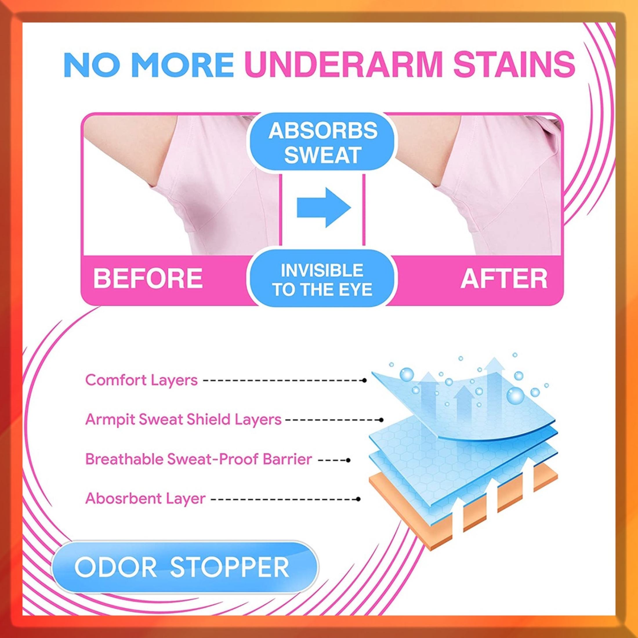 100pc Antiperspirant Underarm Dress Sticker Pads Armpits Sweat Pads ...