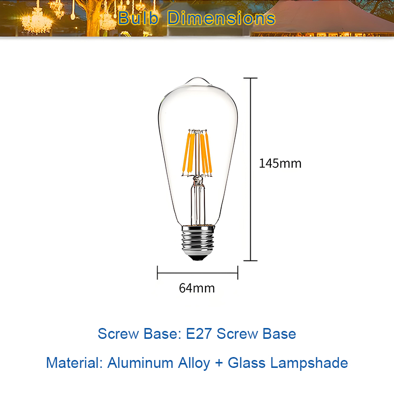 Edison Retro LED Filament Bulb | Dimmable | E27 Base | Vintage Style ...
