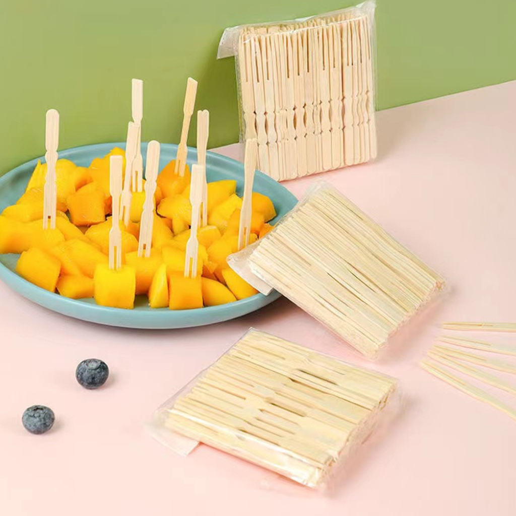 100pcs Bamboo Mini Fork 9cm Bamboo Wooden Fruit Fork (Siomai, Takoyaki ...