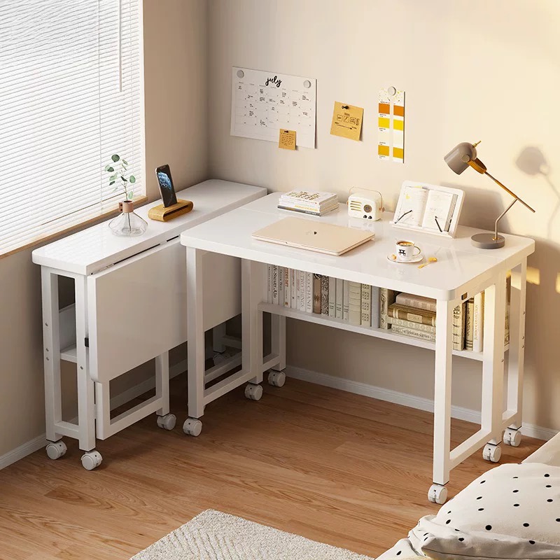 Removable Study Table Folding Computer Table 2-layer With Wheels ...