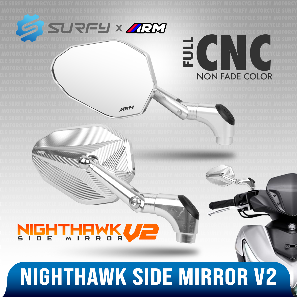 ARM Nighthawk V2 Side Mirror Full CNC Aluminum Adjustable HD Clear Lens ...