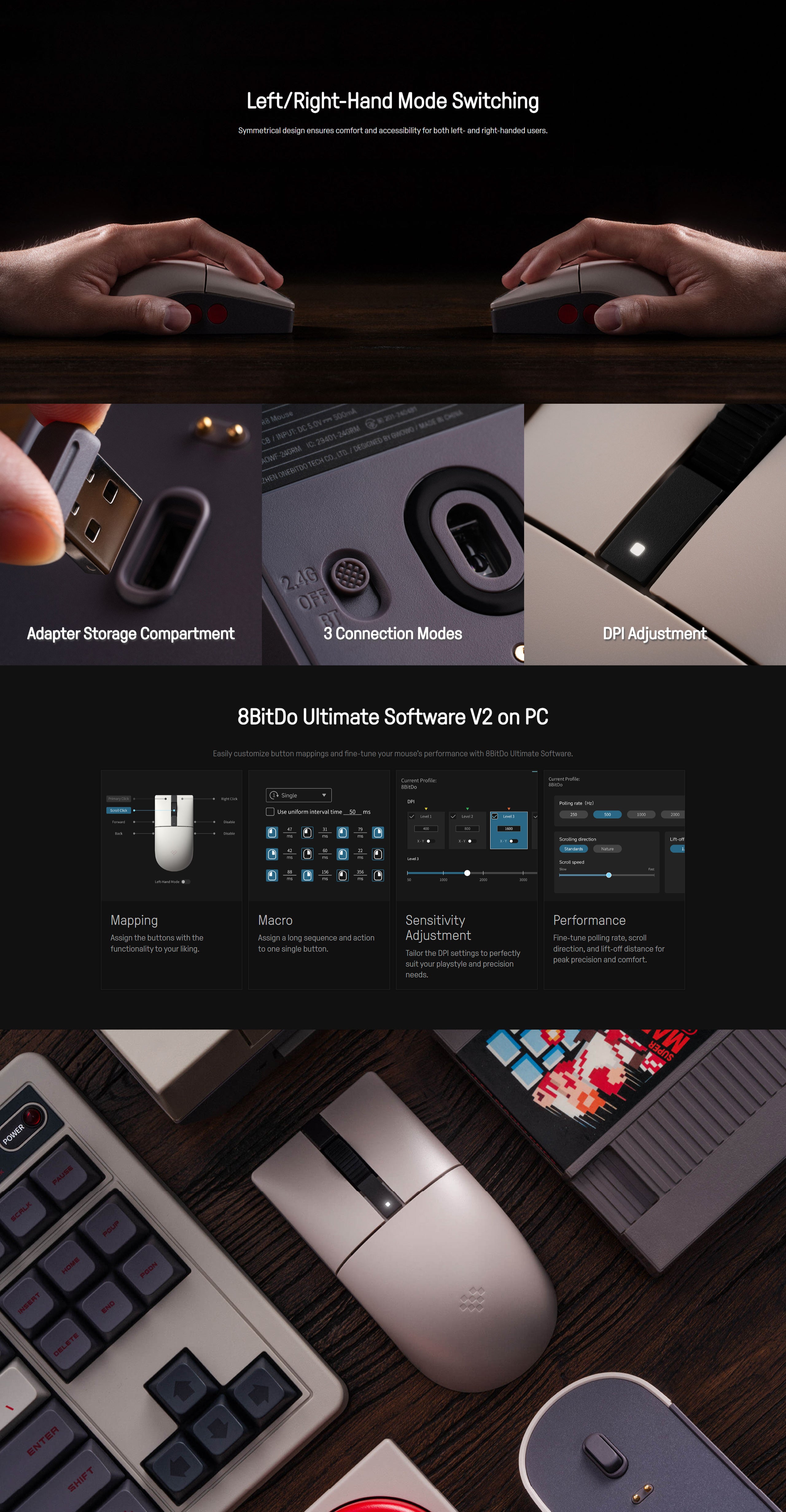 8Bitdo Retro R8 Tri-Mode Mouse with Charging Dock N Edition (85CB ...