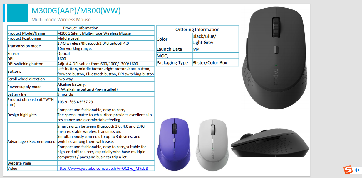 Rapoo M300 Silent Bluetooth Mouse 2.4G Wireless Mouse for laptop ...