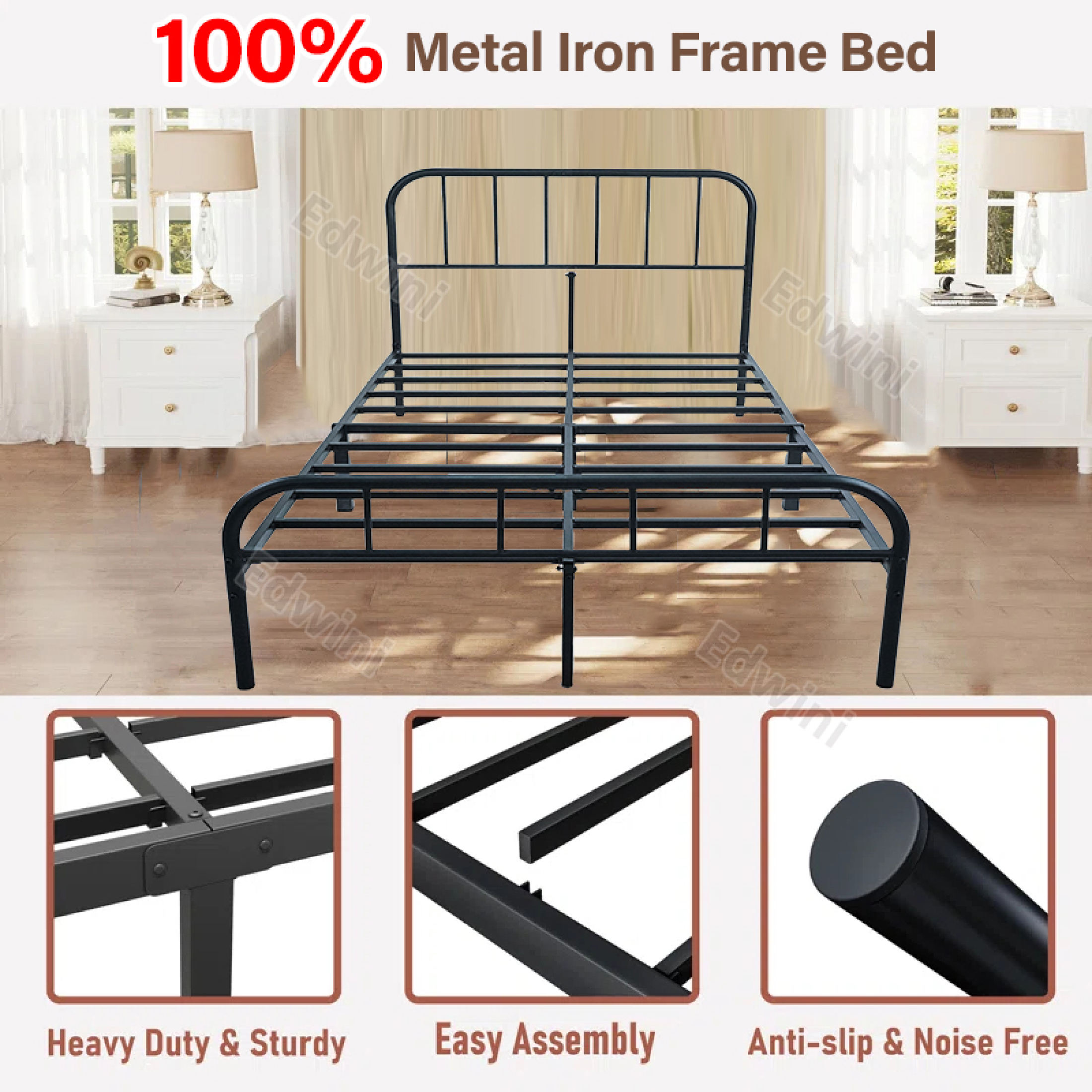 Retro Iron Bed Frame Duty Heavy Bedframe Single/Double Size Assemble ...