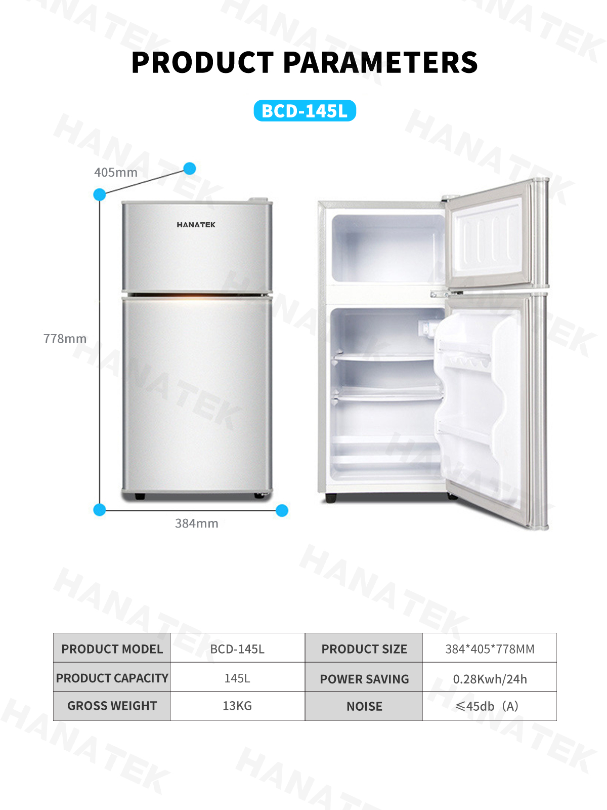 HANATEK Mini Refrigerator With Freezer 145L For Room Frost Fridge Save ...