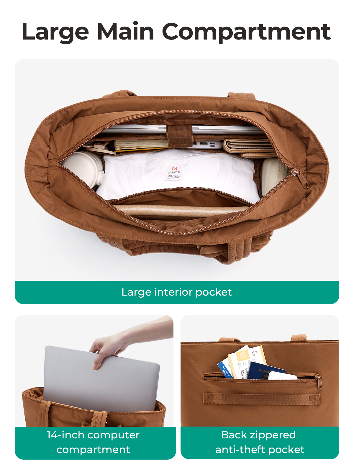 BAGSMART Fashion Tote Bag Lightweight Shoulder Bag Puffer Casual 14 ...