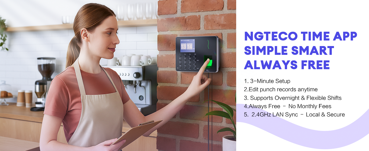 NGTeco W3 Fingerprint Time Attendance Machine WiFi Auto Digital Bundy ...