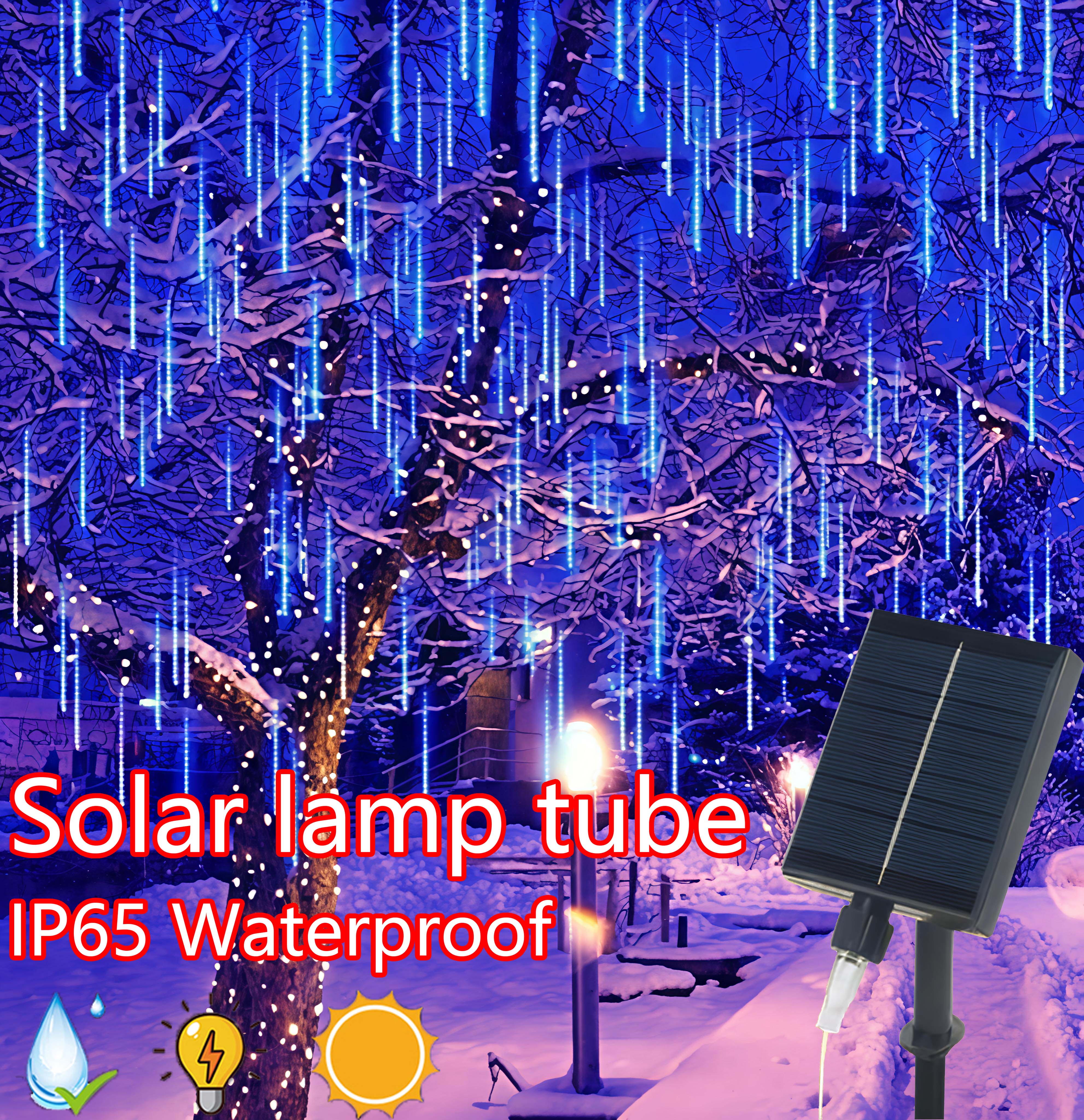 Solar LED Meteor Shower Rain Light Tube Lights Outdoor Waterproof ...