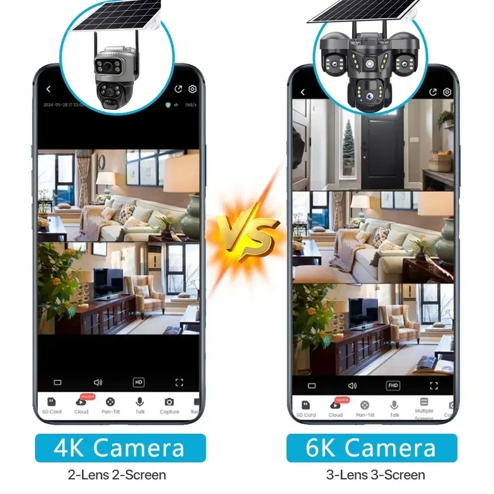 V380 15MP Three Lens HD Outdoor 4G Solar Camera Night Vision PIR Human ...