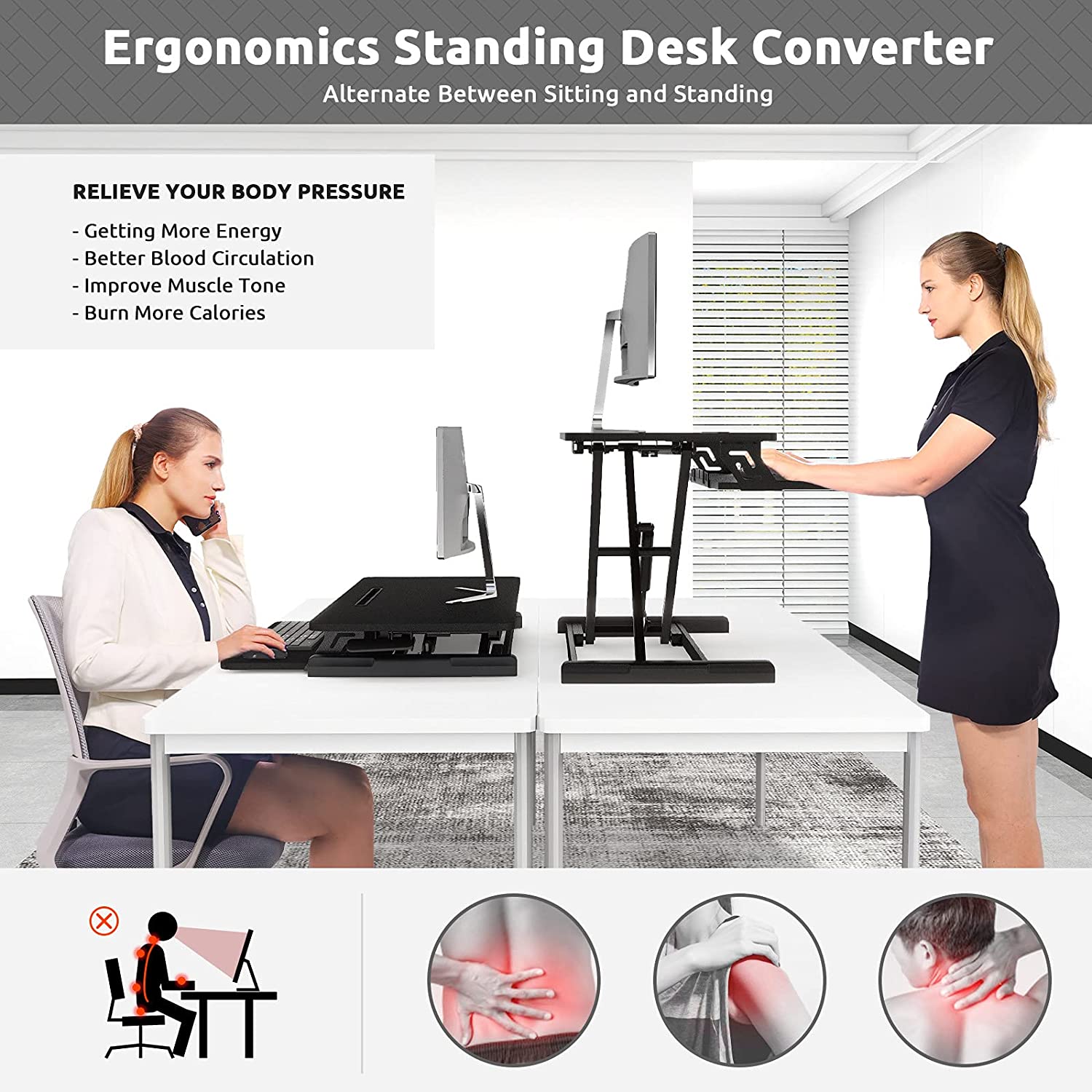 Ergonomic Adjustable Sitting Standing Desk Convertible Desk Foldable ...