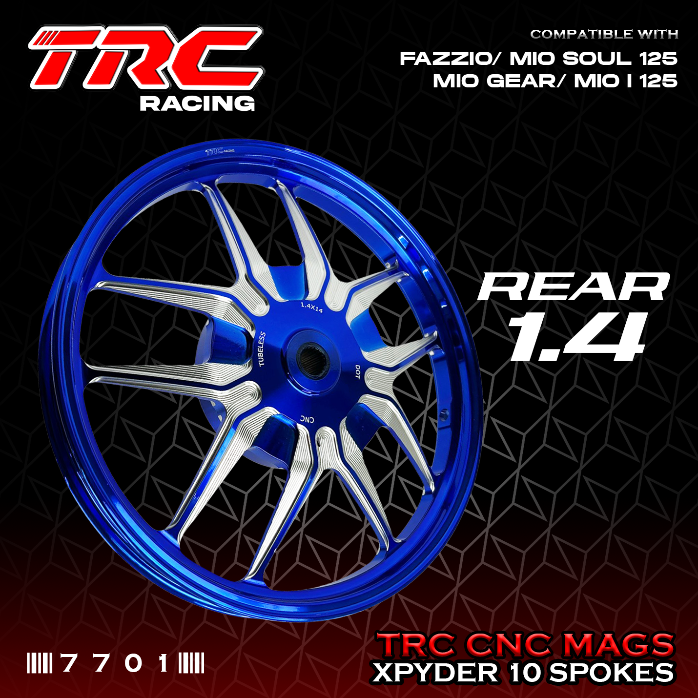 TRC CNC XPYDER 10 SPOKES MAG WHEELS (1.4F x 1.4R x 14) for FAZZIO/ SOUL ...
