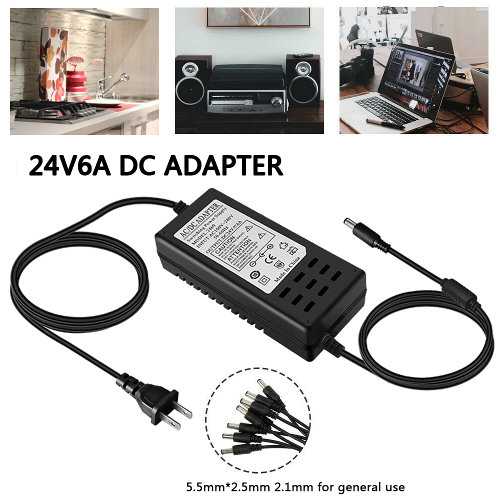150W Power Adapter DC24V 6A Adapter US EU Plug Power Supply Transformer ...