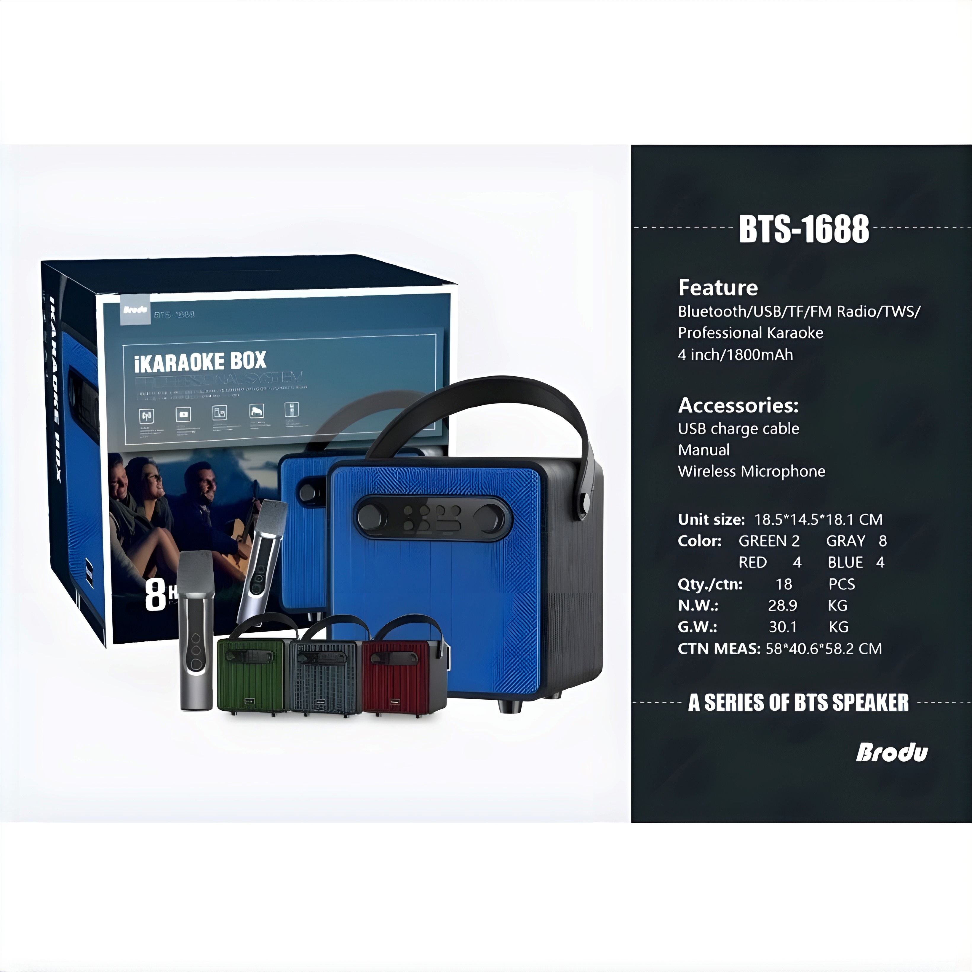 BTS-1740 Portable speaker Bluetooth subwoofer, rechargeable BRudo with ...