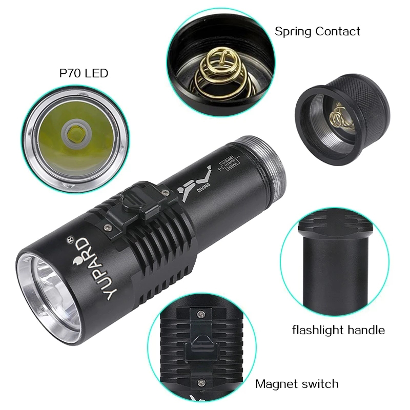 YUPARD Underwater Waterproof Flashlight 2000 Lumens P70 LED Scuba ...