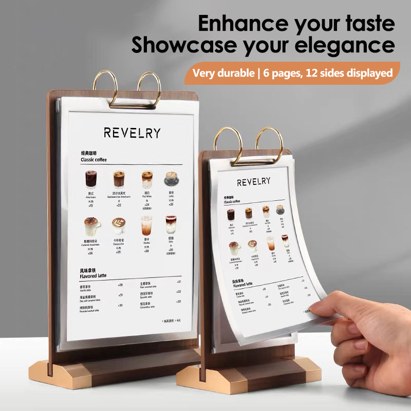Walnut Wooden Flip Table Card pvc Menu Binder Display Stand A4/A5/A6 ...