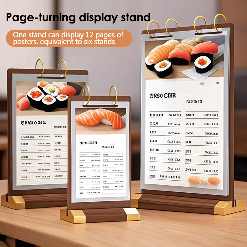 A4/A5/A6 Walnut Flip Table Card pvc Menu Binder Display Stand Wooden ...