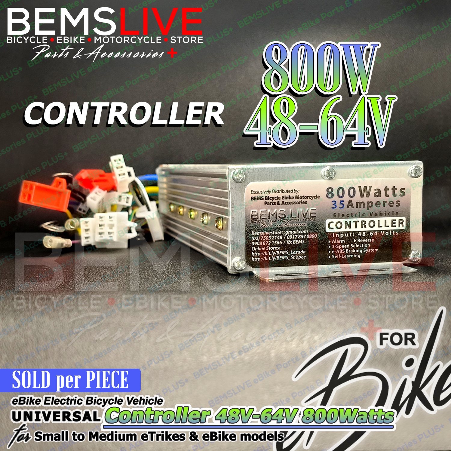 BEMS 800Watts 48-64V Universal Controller eBike eTrike for many different ELECTRIC electronic ...