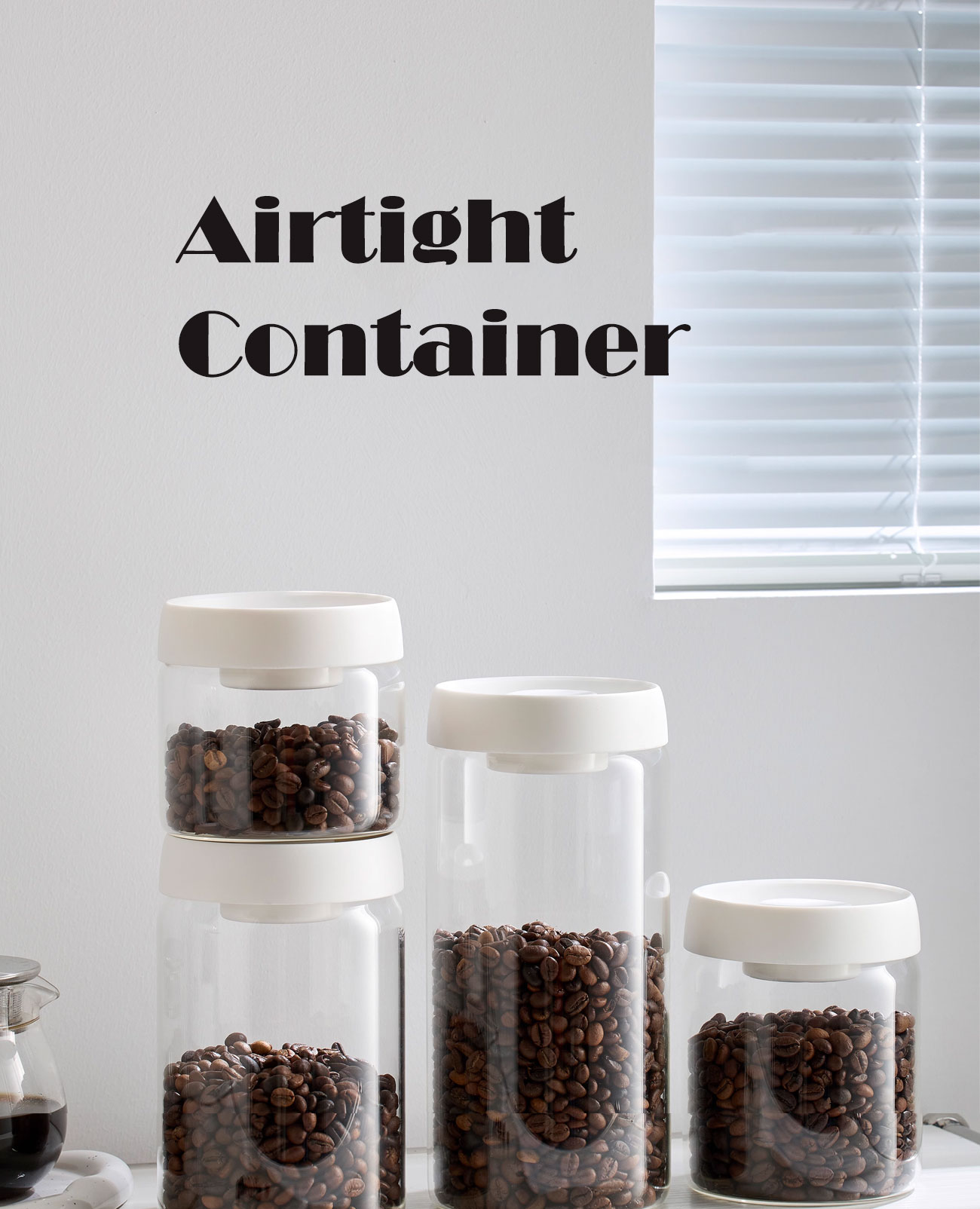 Coffee Bean Container Glass 500/900/1200ml Airtight Container Vacuum ...