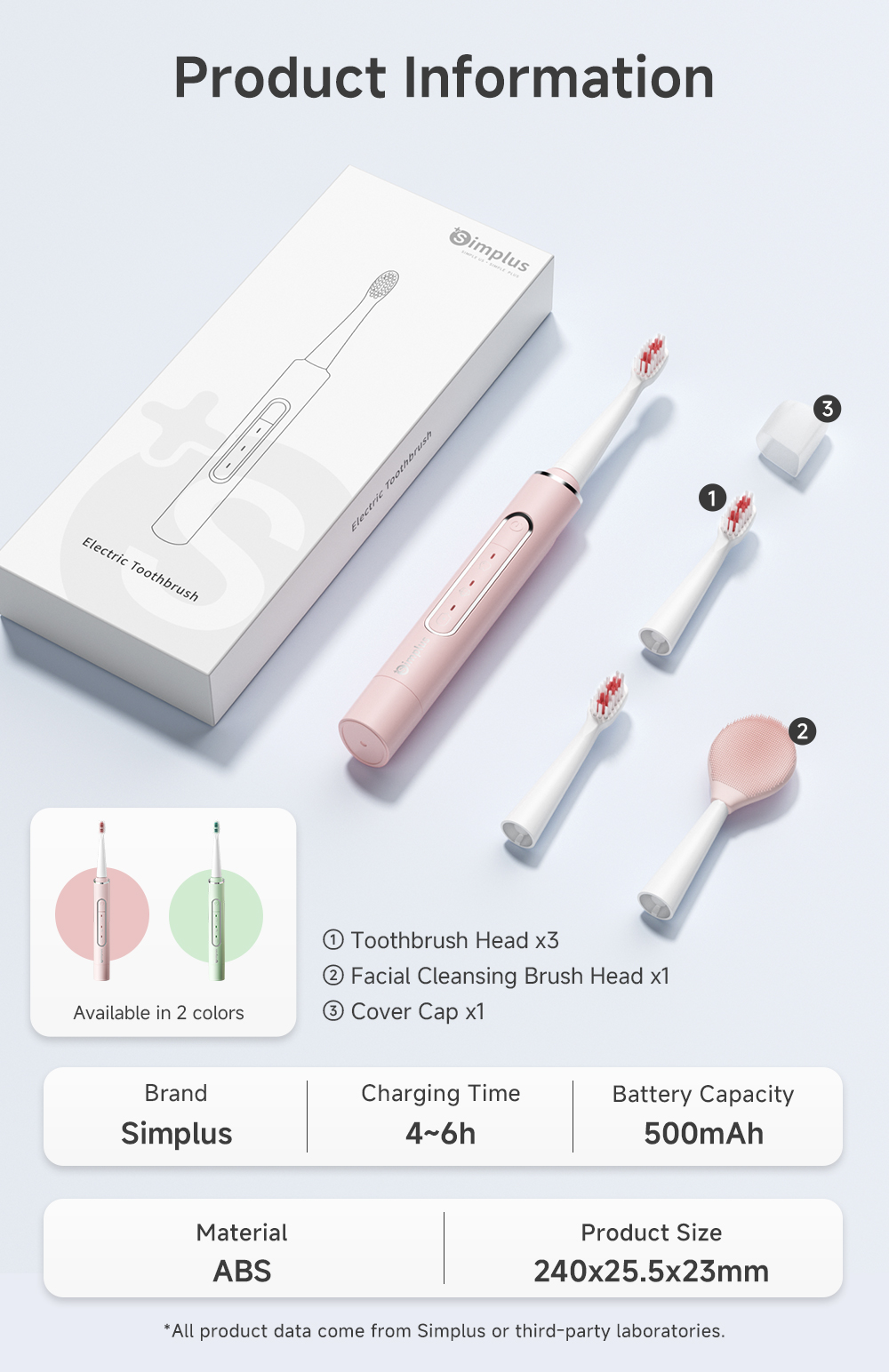 SimplusPink 2-in-1 Sonic Electric Toothbrush – 6 Modes DuPont Head ...